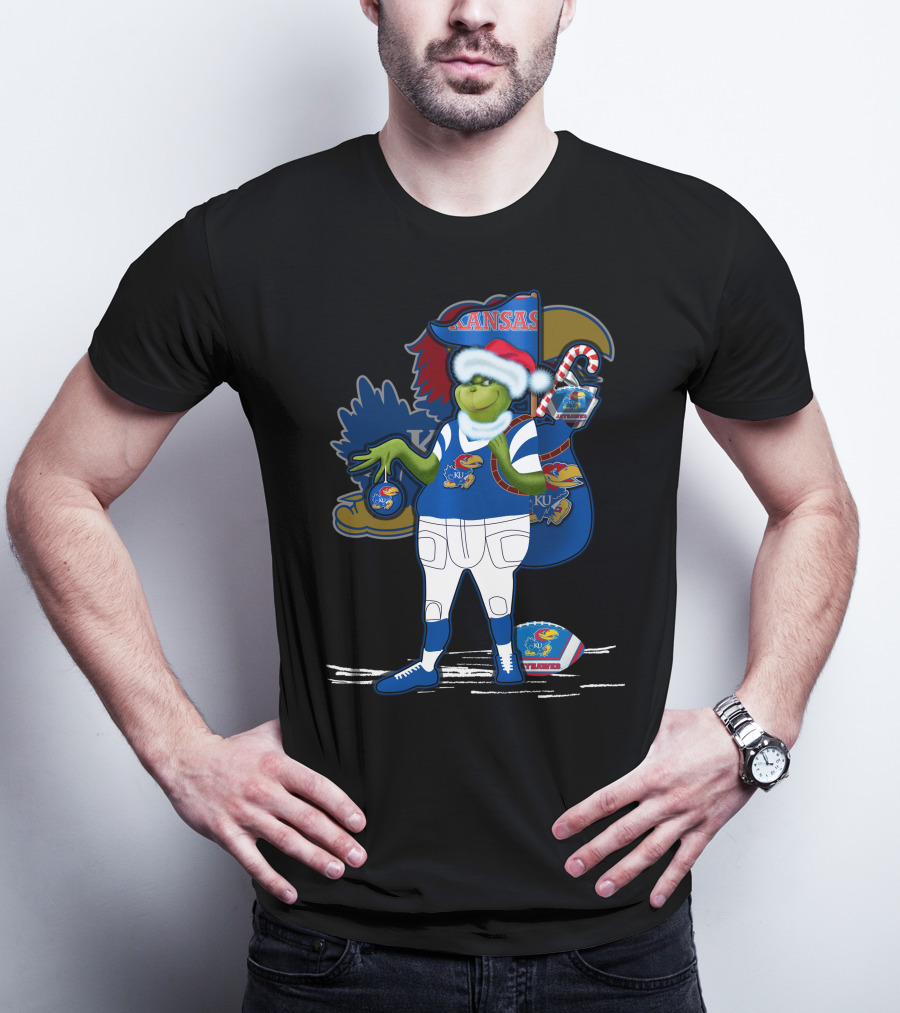 Grinchxmas Kansas Jayhawks Football Holiday Crossover T-Shirt