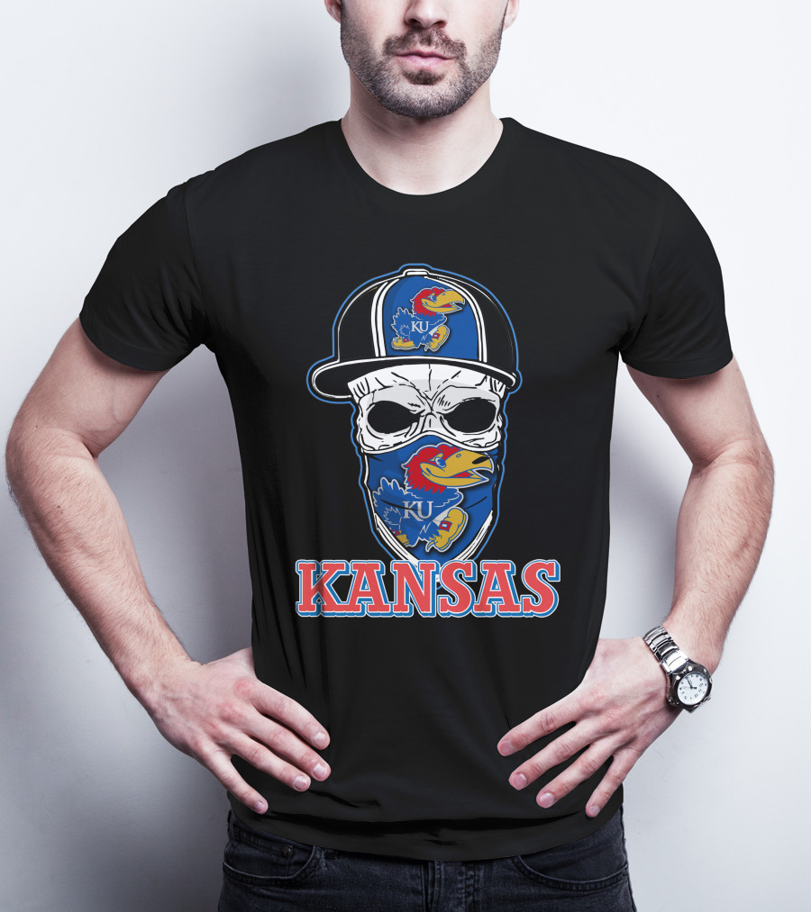 Kansas Jayhawks Skull Hat KU T-Shirt