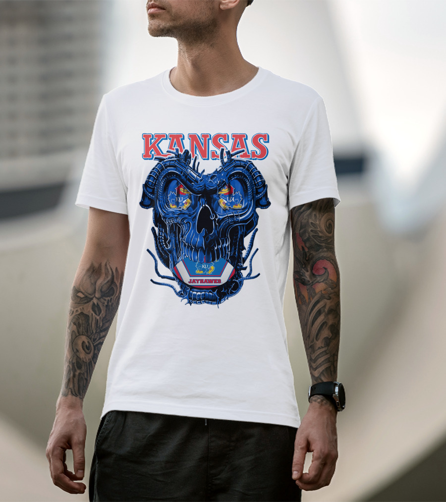Kansas Jayhawks Dragonskull KU Football T-Shirt