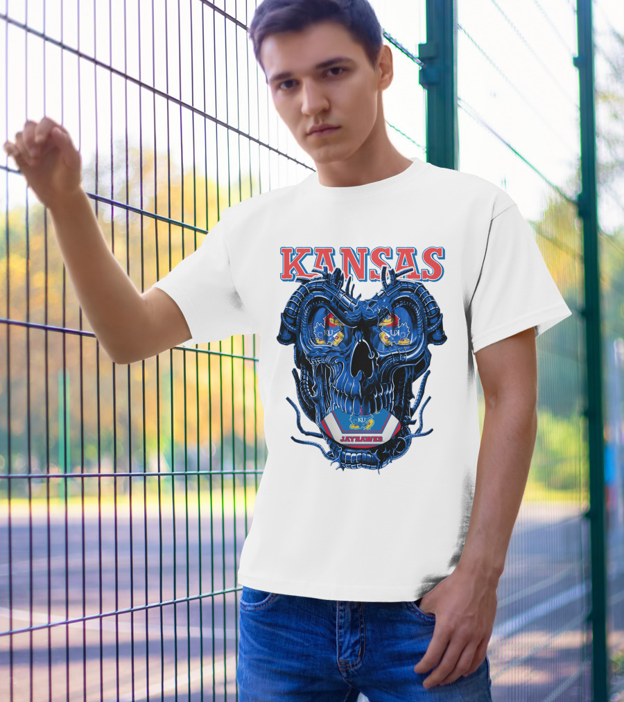 Kansas Jayhawks Dragonskull KU Football T-Shirt