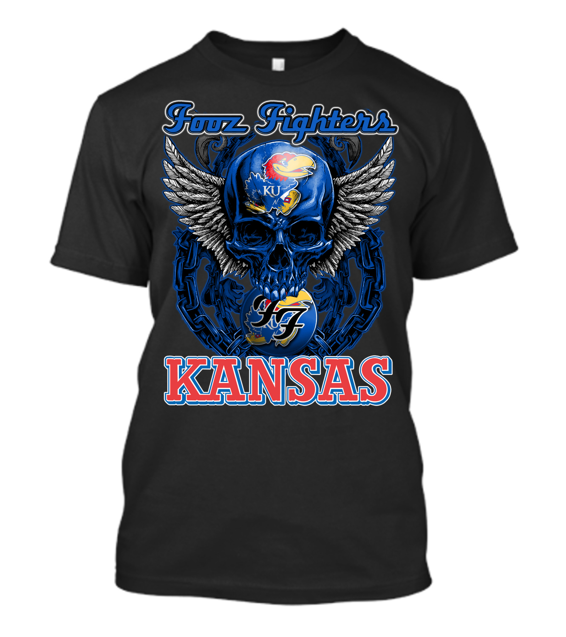 Foo Fighters KU Kansas Jayhawks Winged Skull T-Shirt