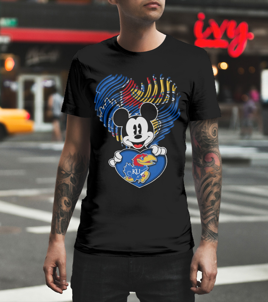 Kansas Jayhawks KU Mickey Heart T-Shirt