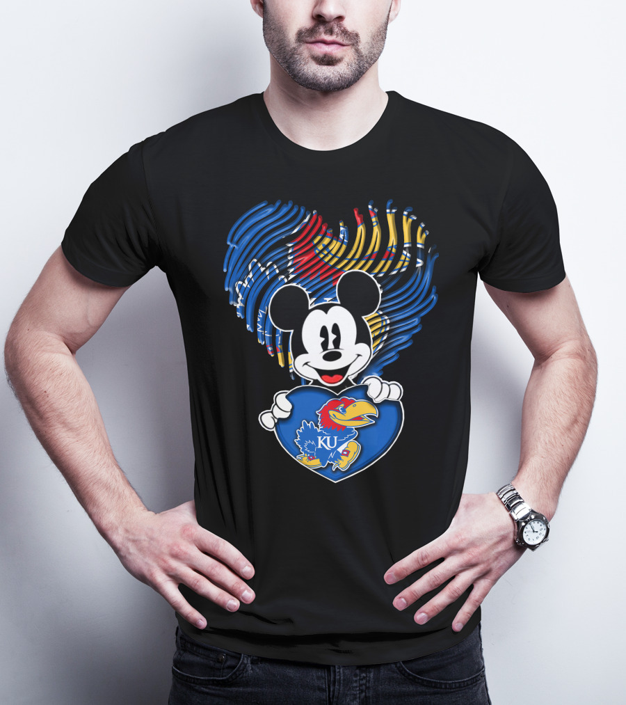 Kansas Jayhawks KU Mickey Heart T-Shirt
