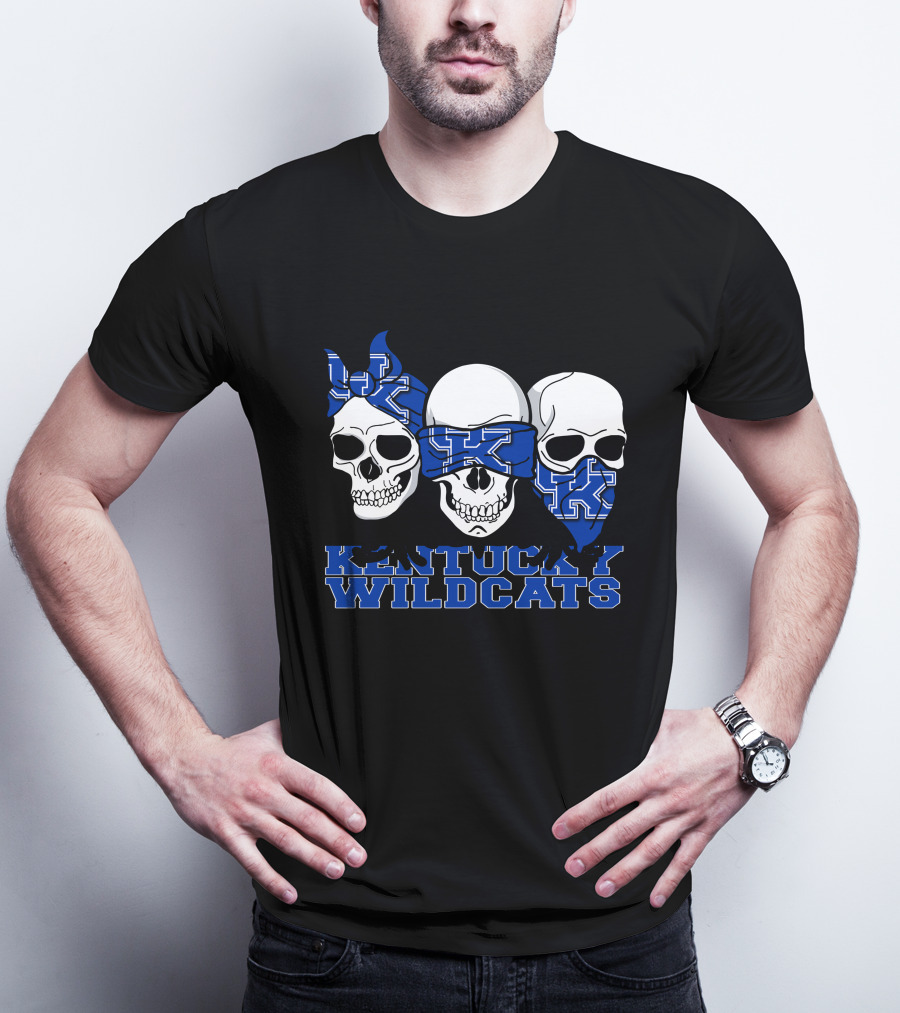Kentucky Wildcats Three Skulls With Bandanas And Bow T-Shirt