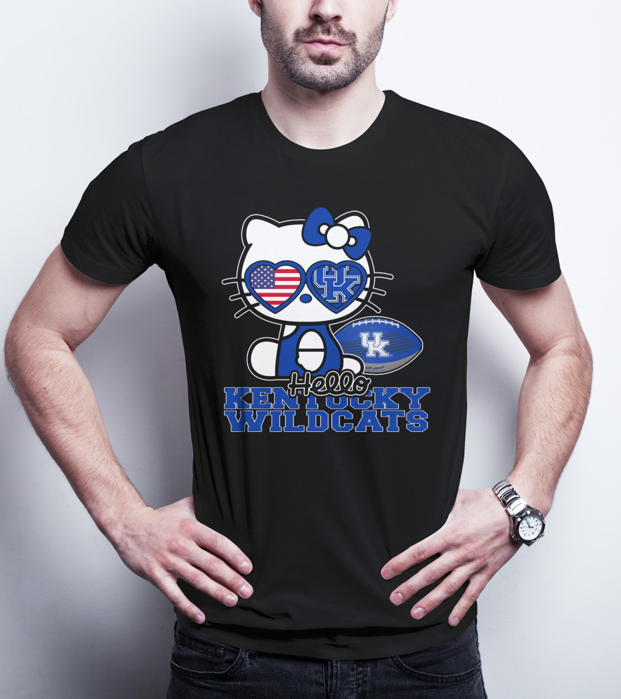 Hello Kitty Kentucky Wildcats UK Football Heart Glasses T-Shirt