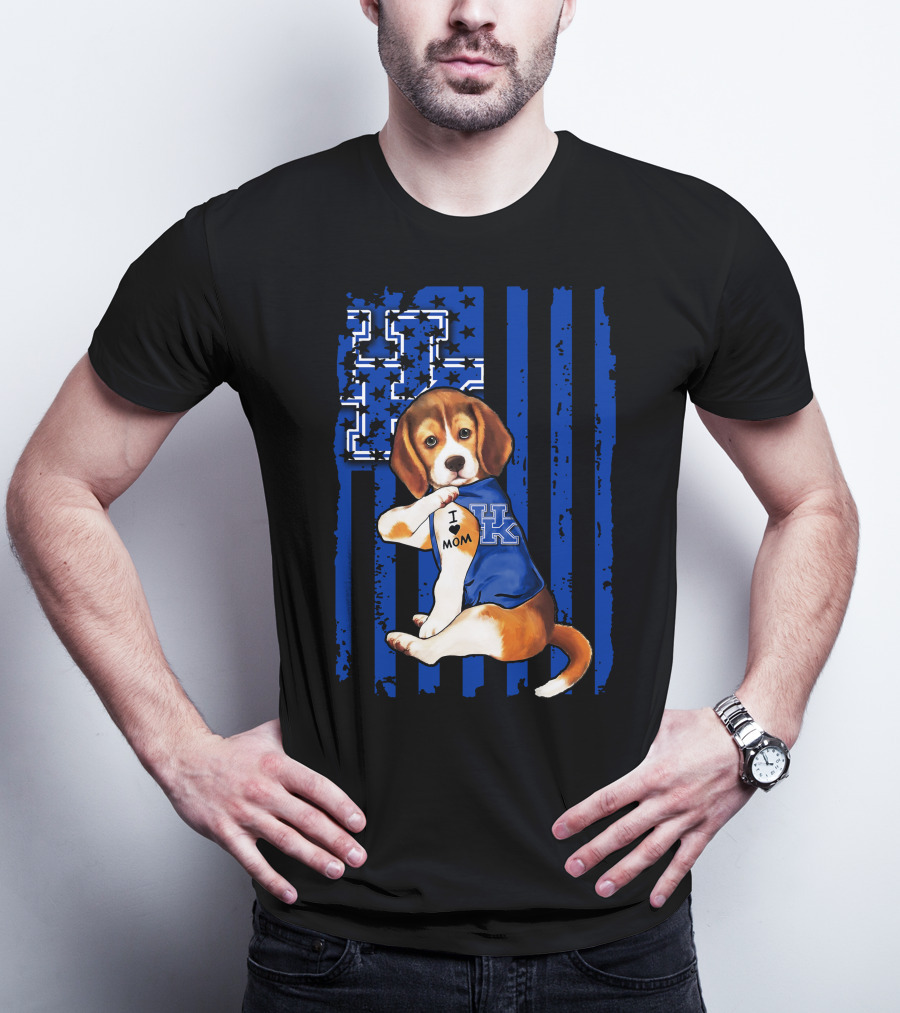Beagle I Love Mom Kentucky Wildcats Blue Stars Stripes T-Shirt