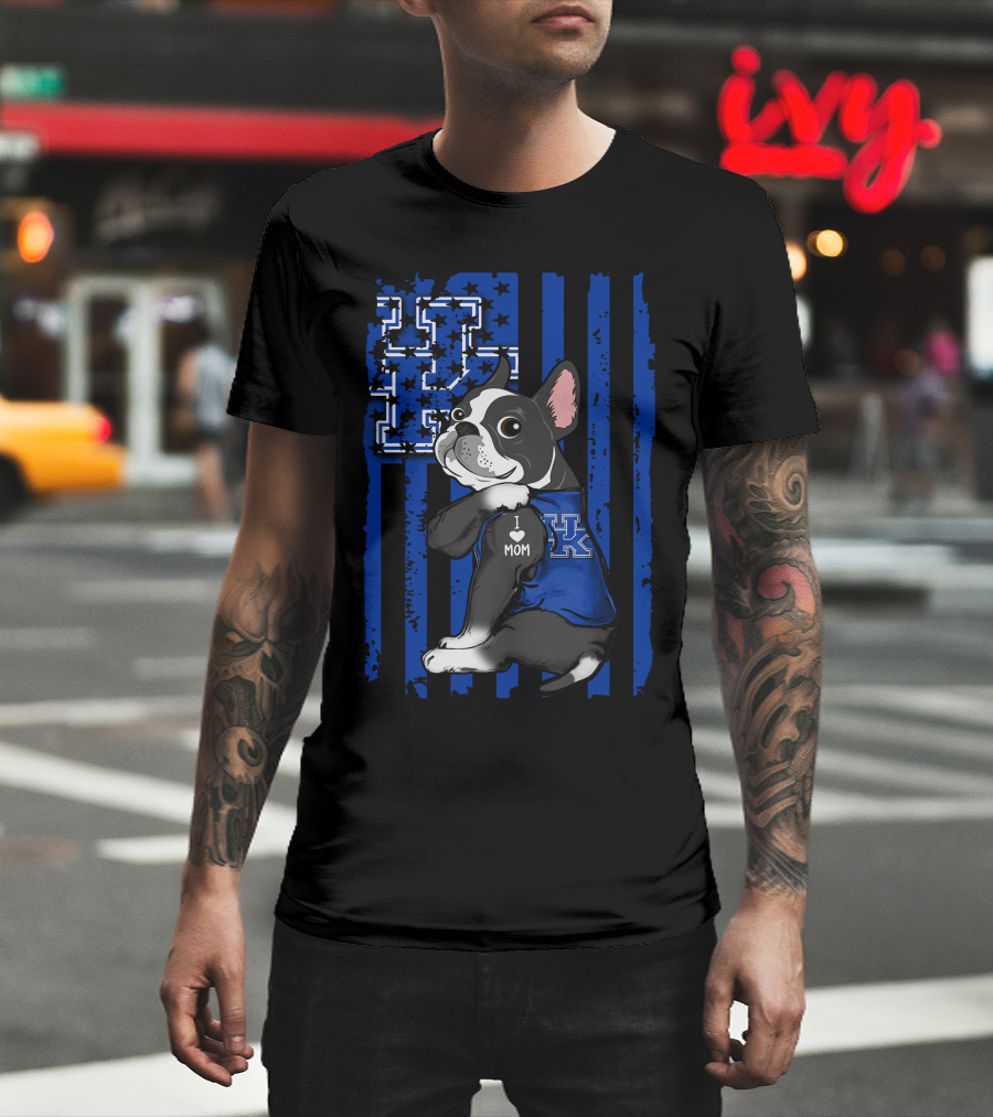 Boston Terrier I Love Mom Kentucky Wildcats Fan T-Shirt