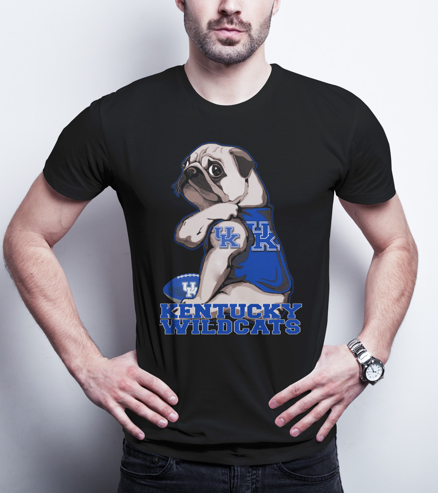 Kentucky Wildcats Pug With Football And UK T-Shirt
