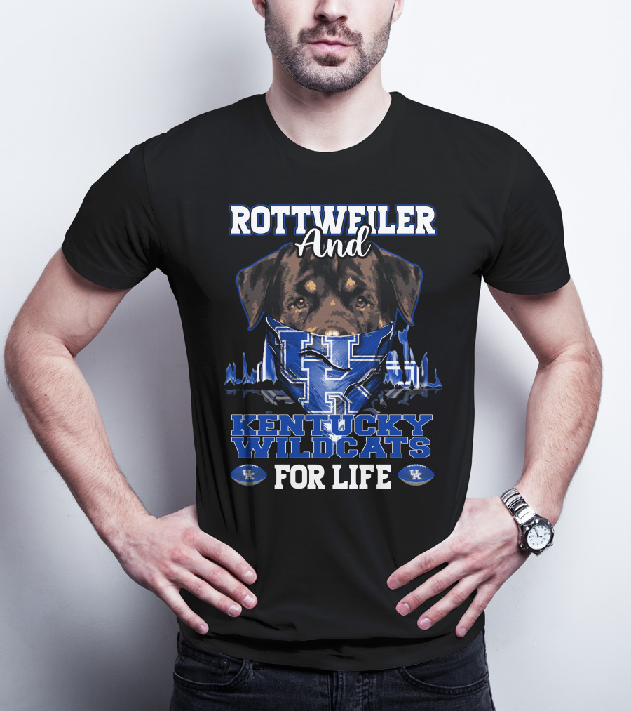 Rottweiler And Kentucky Wildcats For Life UK Logo Football T-Shirt