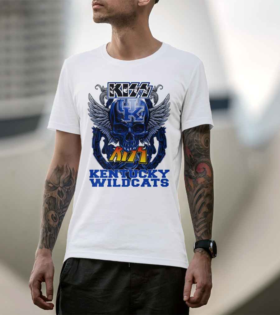 Kiss Kentucky Wildcats UK Skull Wings T-Shirt