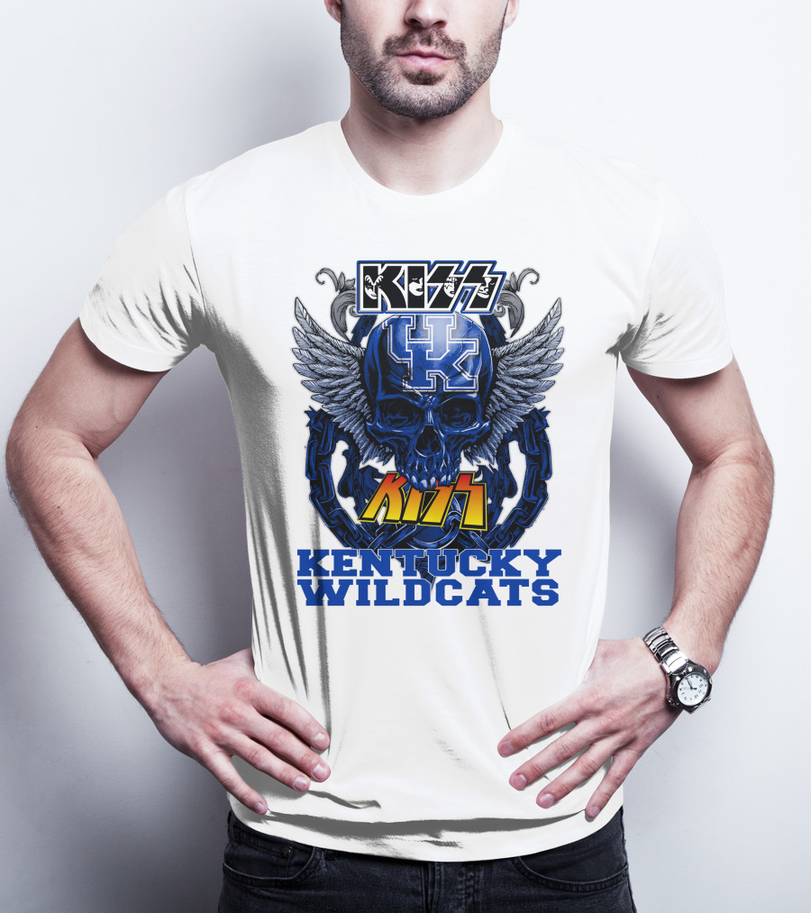 Kiss Kentucky Wildcats UK Skull Wings T-Shirt
