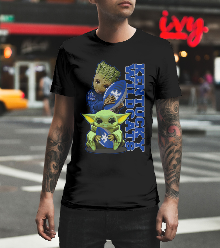 Baby Alien And Tree Character Holding Kentucky Wildcats Football T-Shirt
