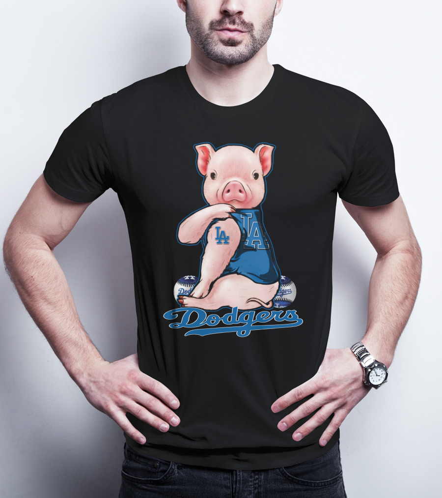 Los Angeles Dodgers Pig Baseball Character With LA T-Shirt