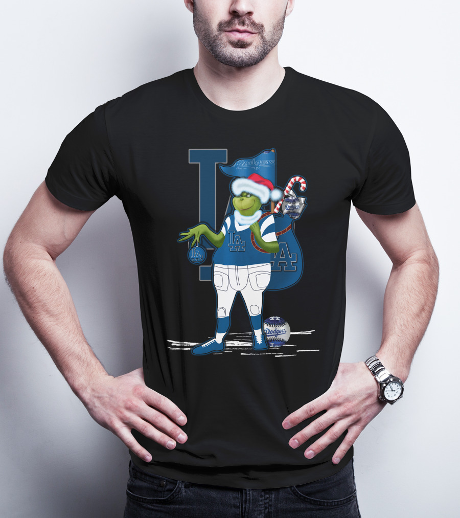 Grinchxmas Los Angeles Dodgers Santa Sack Baseball Holiday Edition T-Shirt