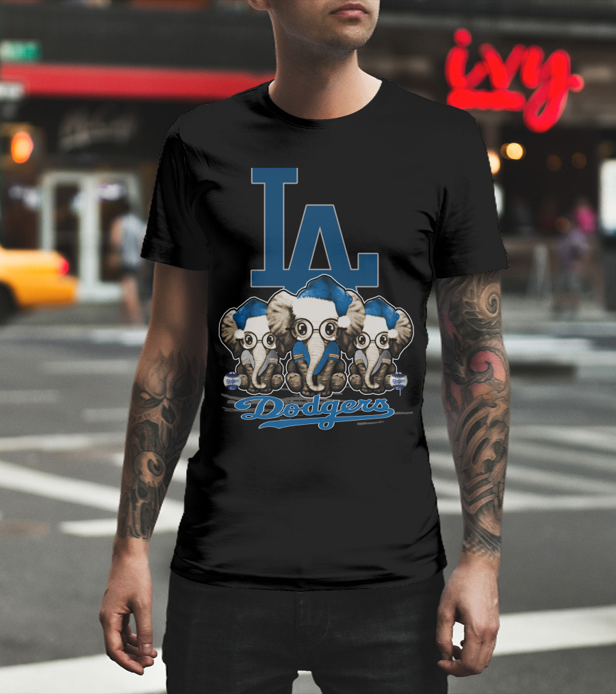 LA Dodgers Elephant Christmas Trio T-Shirt