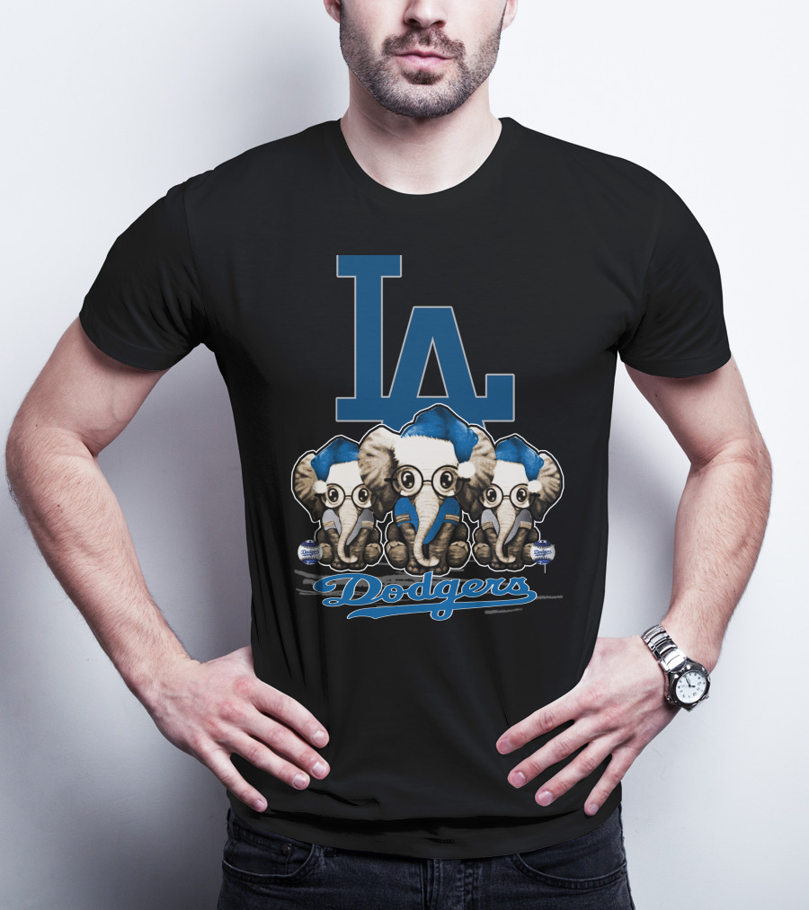 LA Dodgers Elephant Christmas Trio T-Shirt