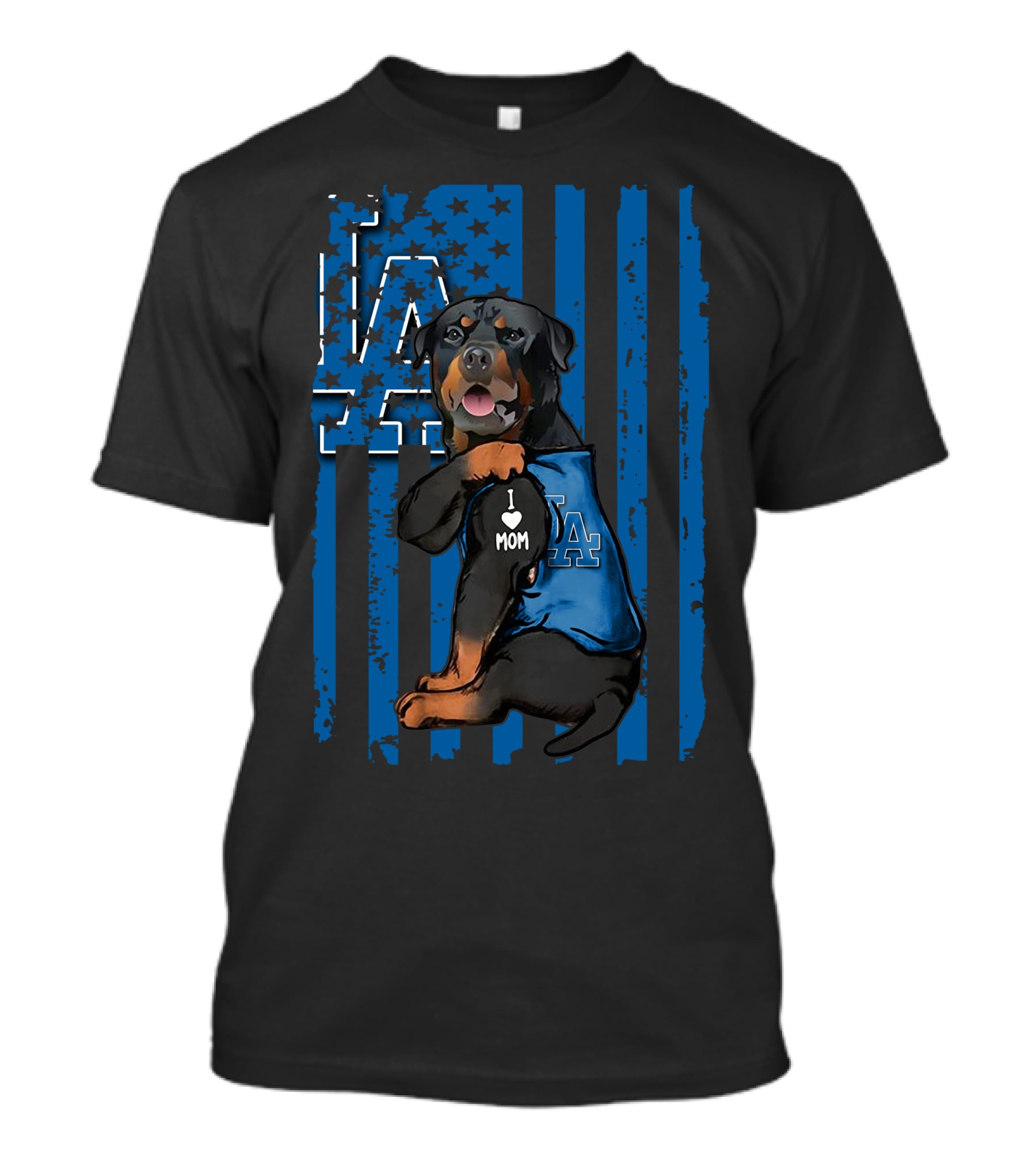 Rottweiler I Love Mom LA Dodgers Blue T-Shirt