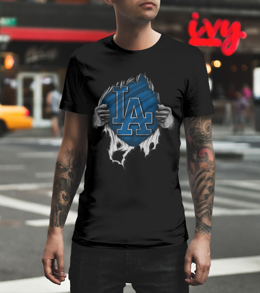 Torn LA Dodgers Logo With Hands T-Shirt