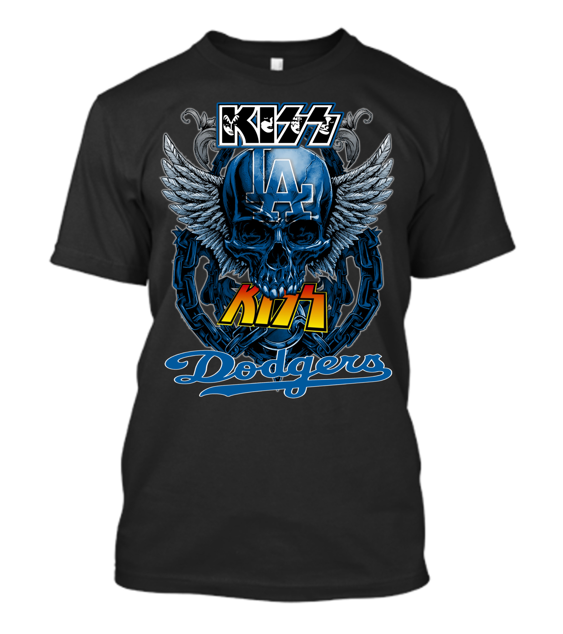 Kiss LA Dodgers Skull Winged Chain T-Shirt