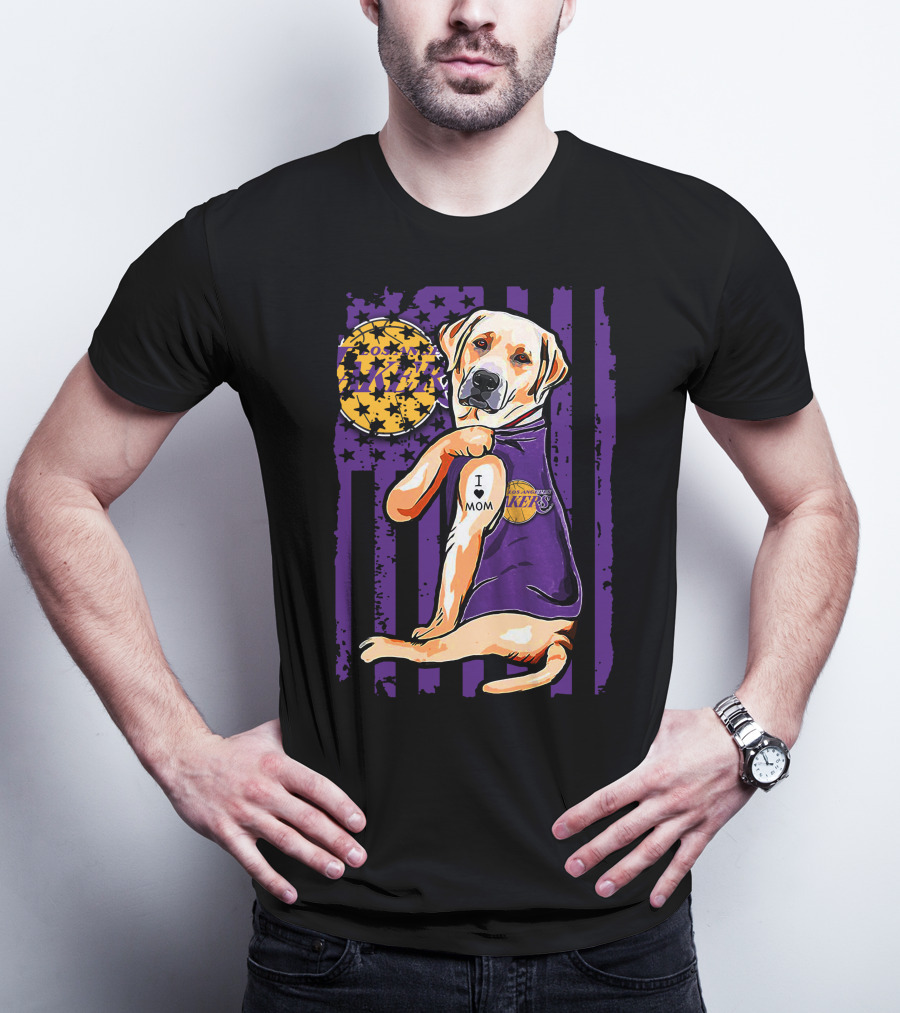 Labrador Retriever I Love Mom Los Angeles Lakers Fan T-Shirt