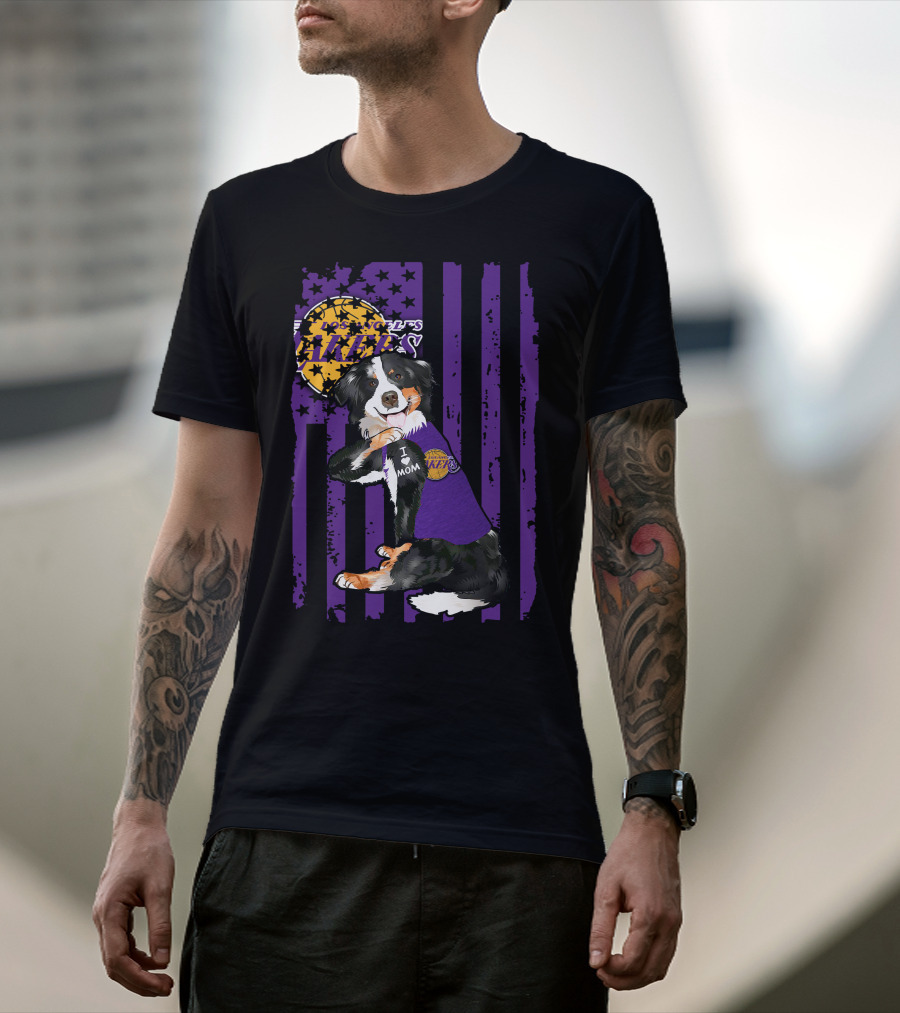 Border Collie I Love Mom Los Angeles Lakers T-Shirt