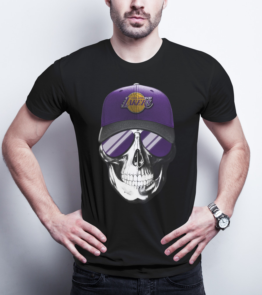 Los Angeles Lakers Skull With Purple Hat And Sunglasses T-Shirt