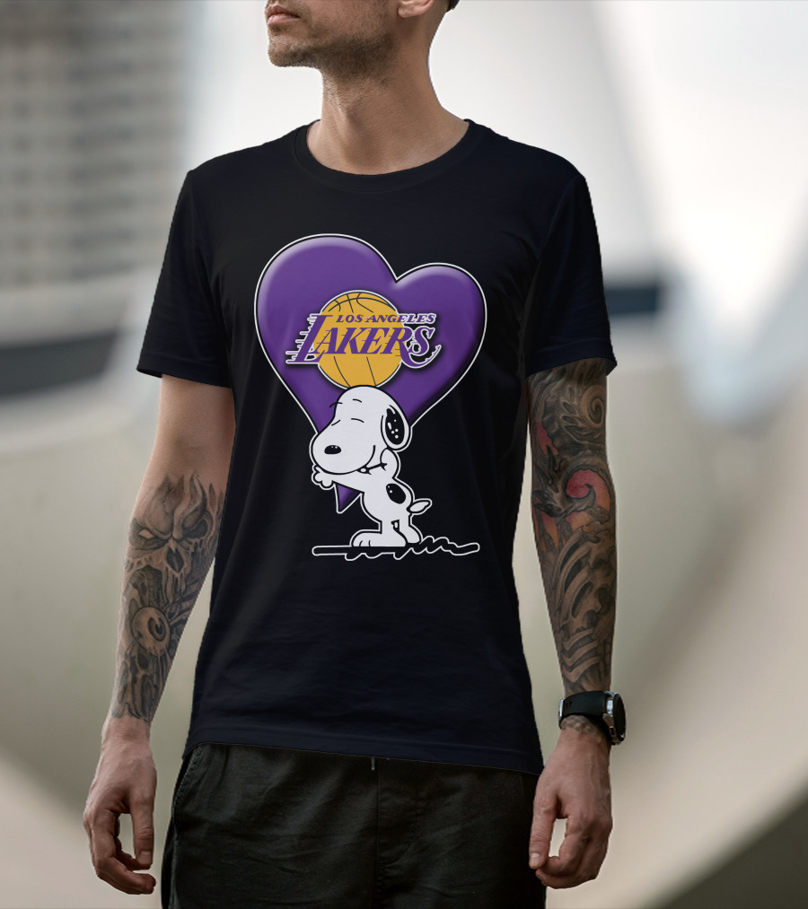 Snoopy Heart Los Angeles Lakers Basketball T-Shirt