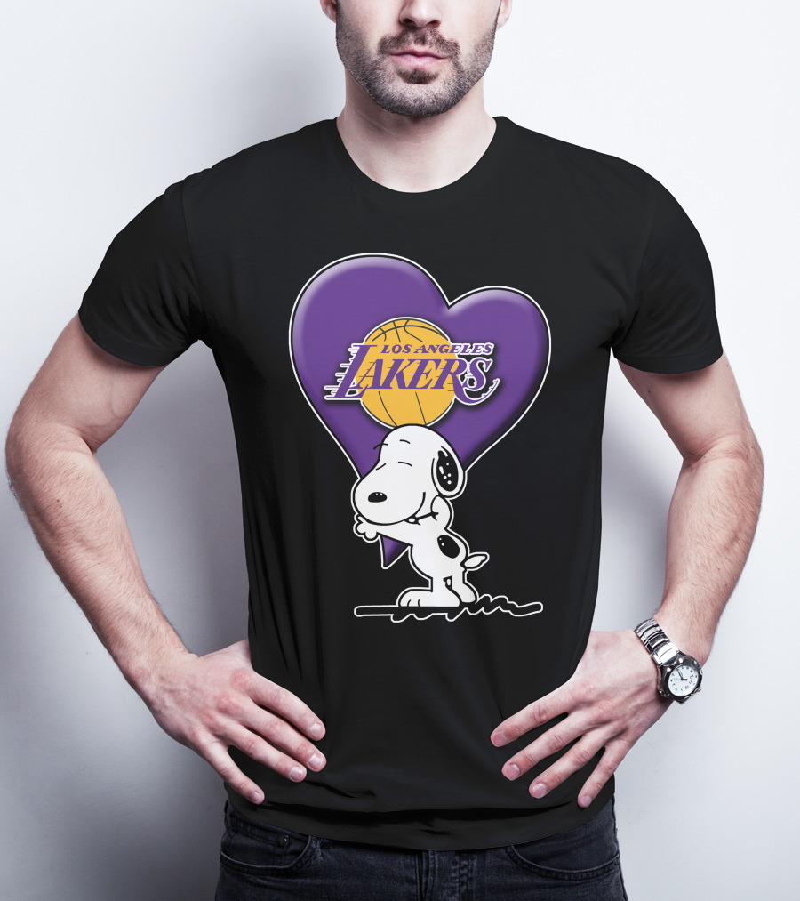 Snoopy Heart Los Angeles Lakers Basketball T-Shirt
