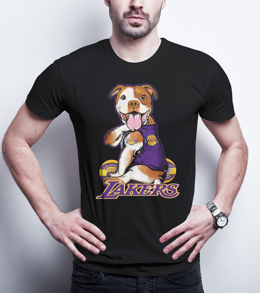 Pittbull Los Angeles Lakers Basketball Dog Fan T-Shirt