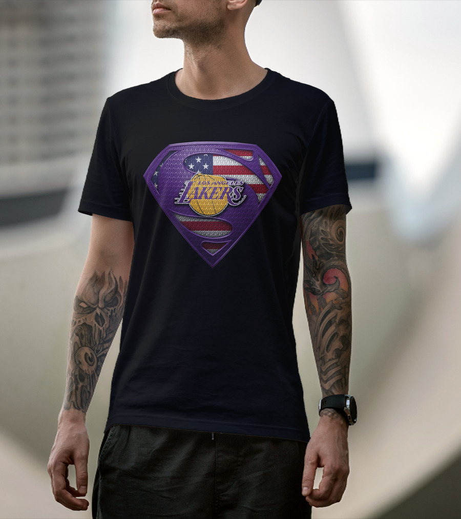 Superman Shield Los Angeles Lakers American Flag T-Shirt