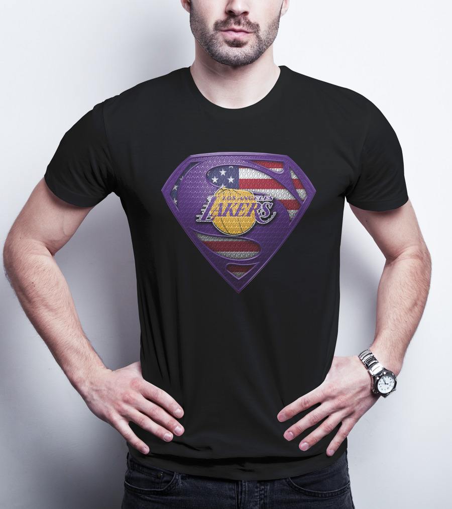 Superman Shield Los Angeles Lakers American Flag T-Shirt