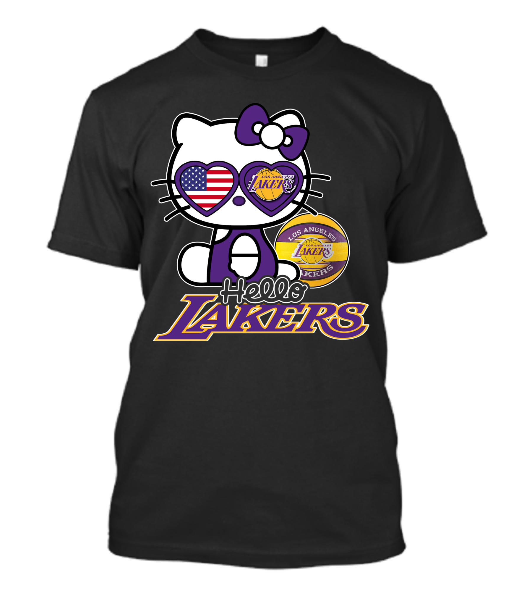 Hello Kitty Los Angeles Lakers USA Flag Basketball Fan T-Shirt