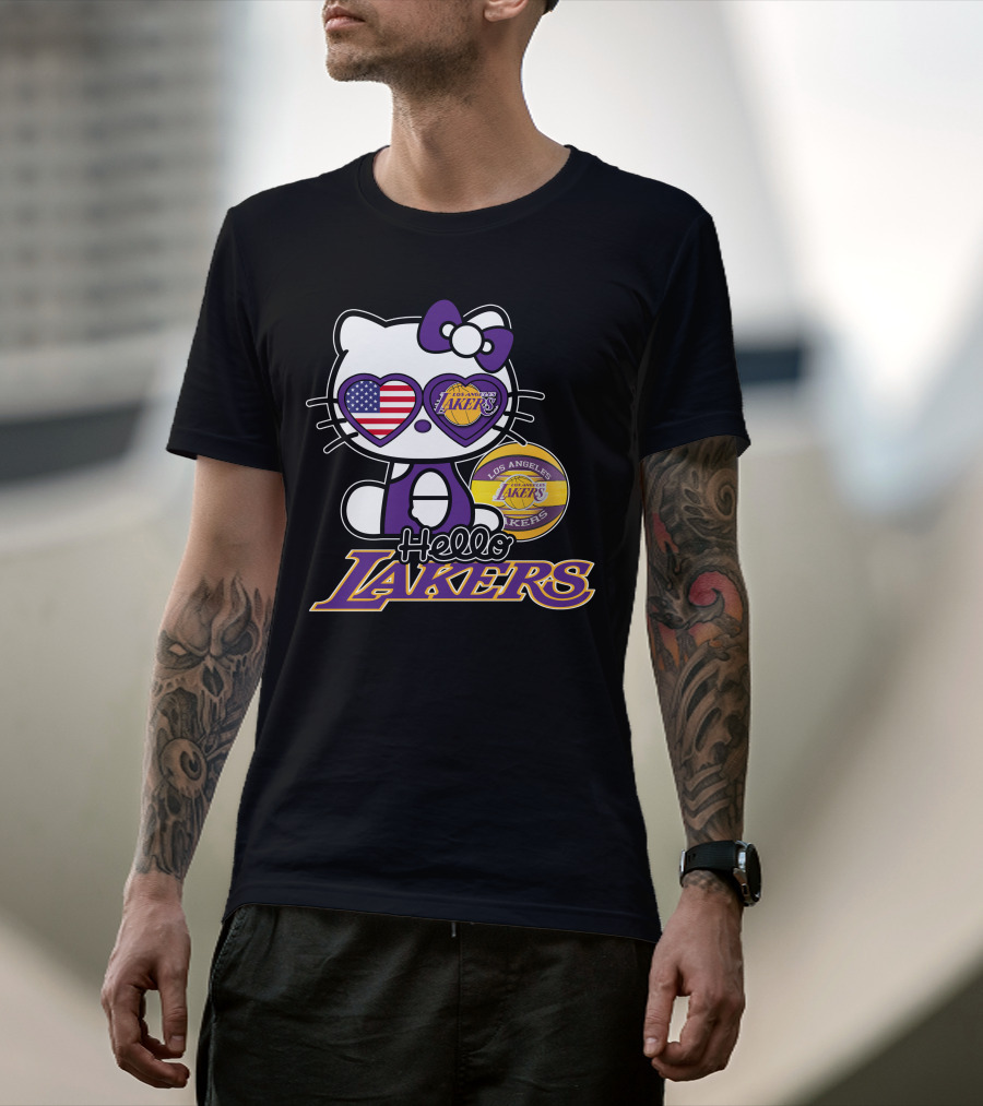 Hello Kitty Los Angeles Lakers USA Flag Basketball Fan T-Shirt