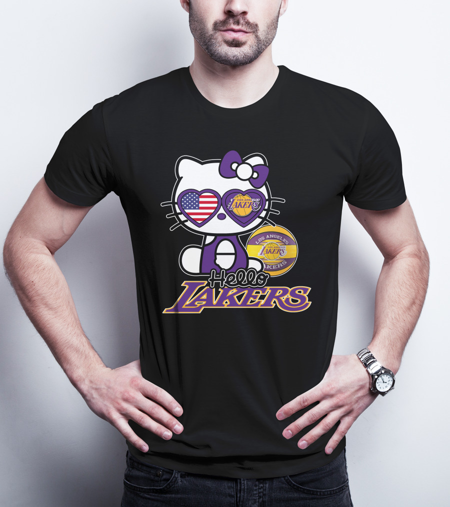 Hello Kitty Los Angeles Lakers USA Flag Basketball Fan T-Shirt