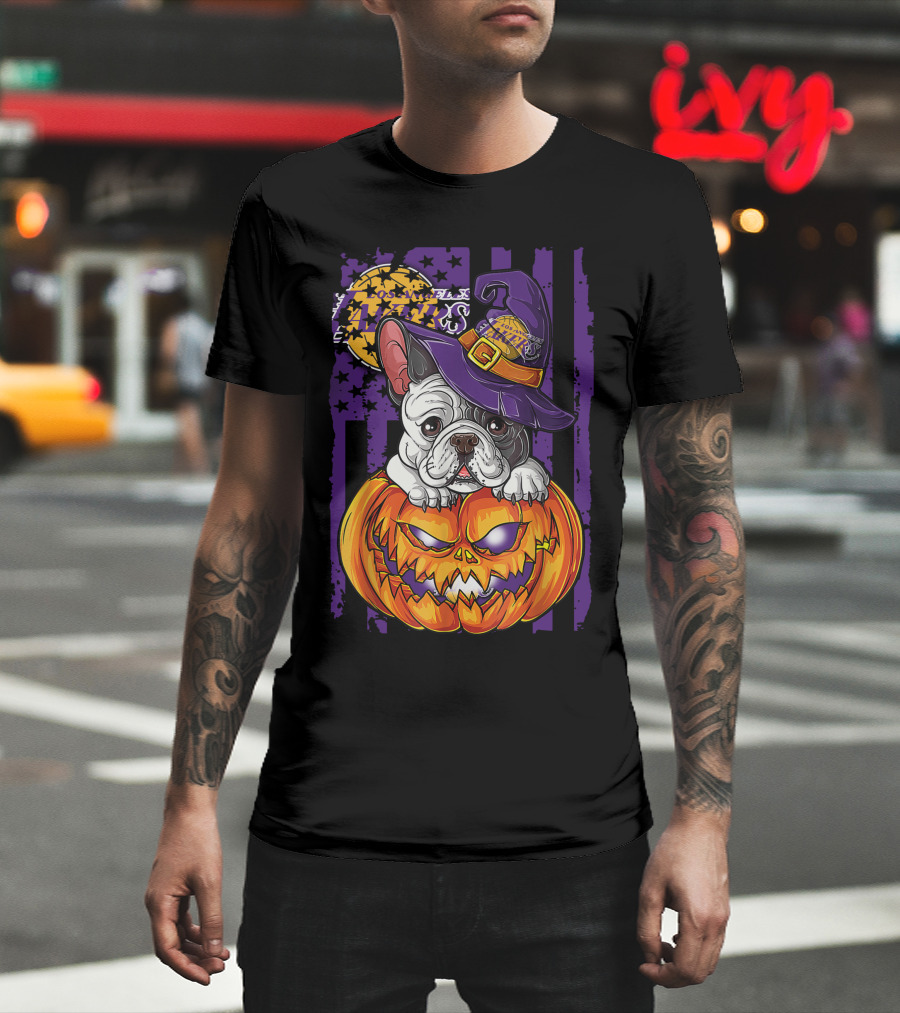 Hlw Bulldog Los Angeles Lakers Halloween Pumpkin Wizard Hat T-Shirt