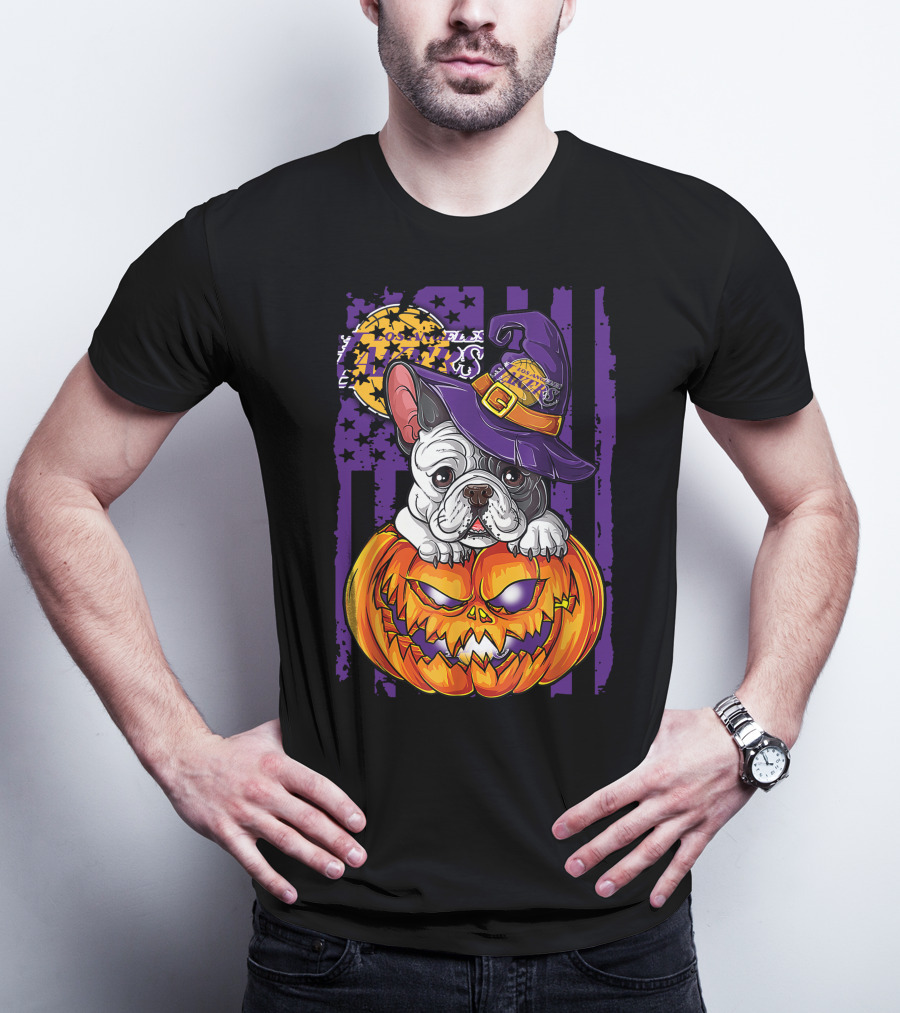 Hlw Bulldog Los Angeles Lakers Halloween Pumpkin Wizard Hat T-Shirt