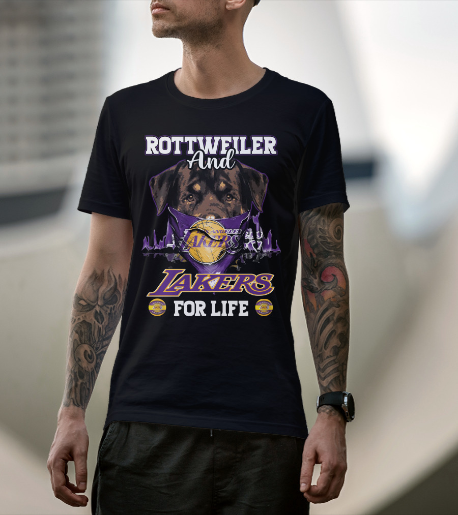 Rottweiler And Los Angeles Lakers For Life T-Shirt