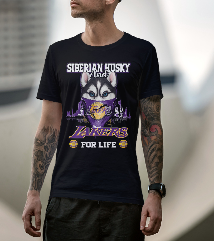 Siberian Husky And Los Angeles Lakers For Life T-Shirt
