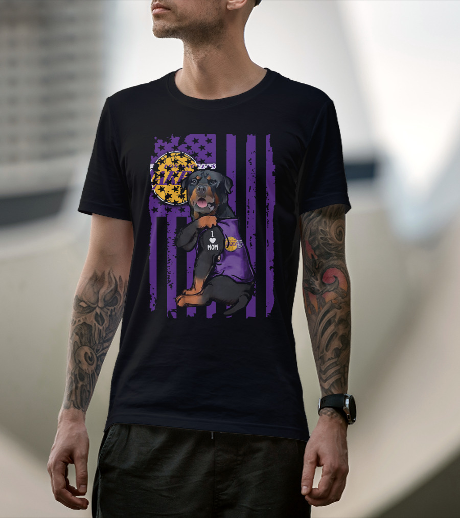 Rottweiler I Love Mom Los Angeles Lakers Purple Stars Stripes T-Shirt