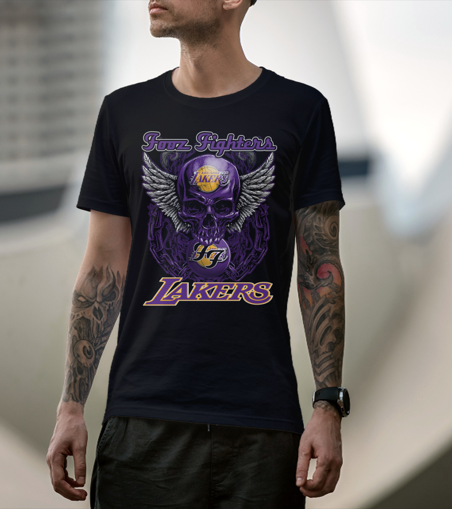 Foo Fighters Los Angeles Lakers Skull Wings T-Shirt