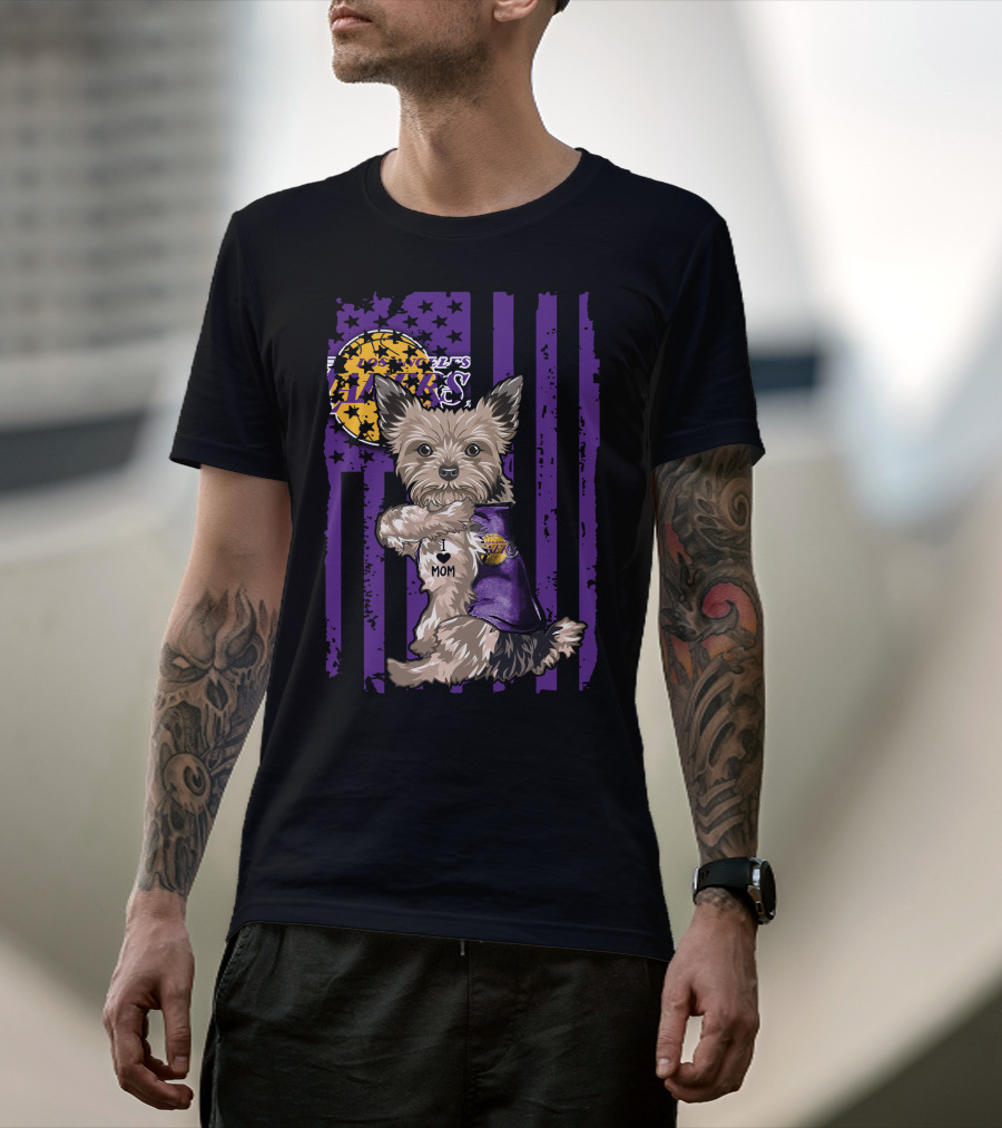Yorkshire Terrier Los Angeles Lakers I Love Mom T-Shirt
