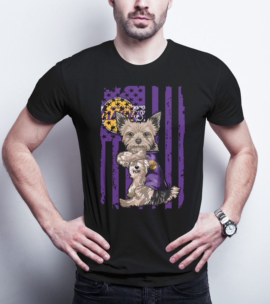 Yorkshire Terrier Los Angeles Lakers I Love Mom T-Shirt