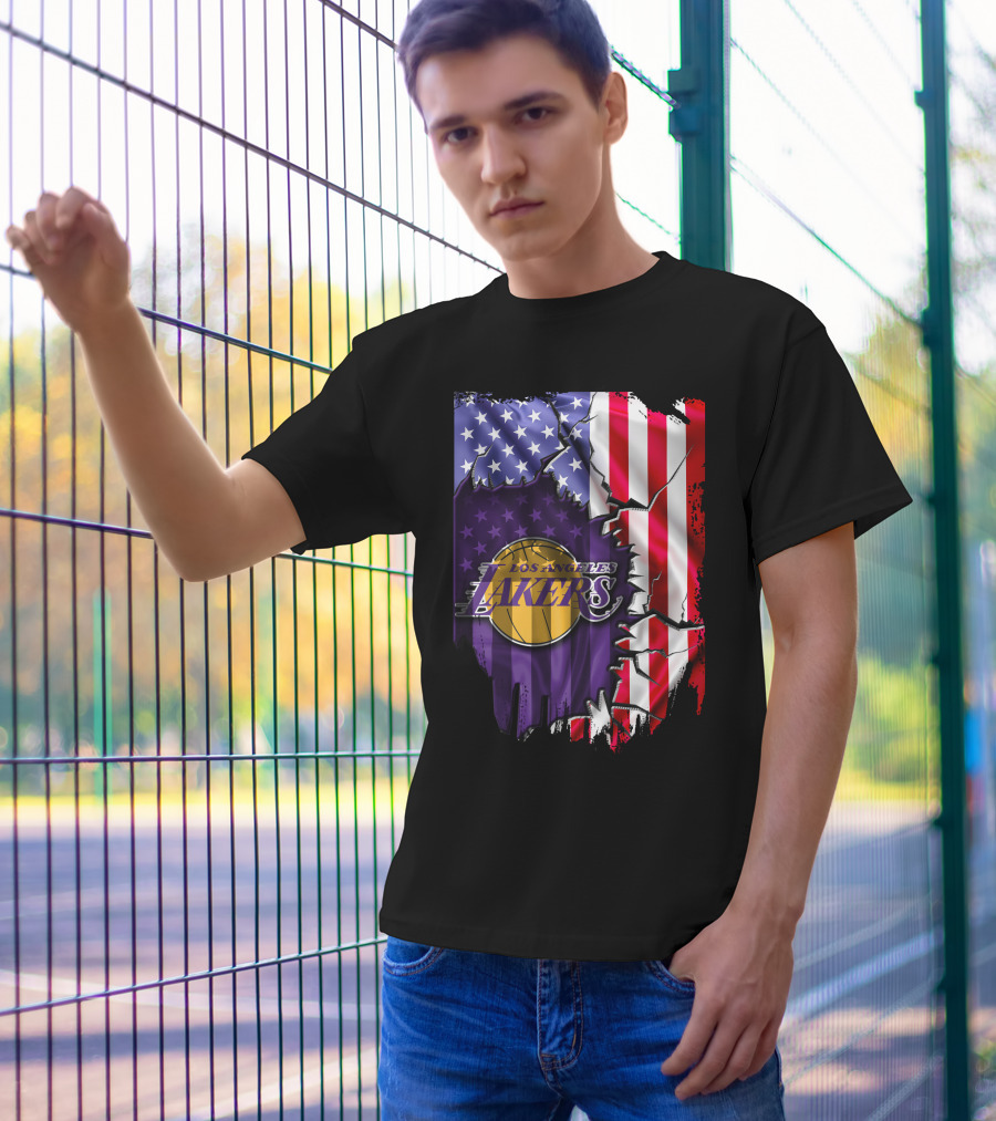 Los Angeles Lakers American Flag Basketball T-Shirt