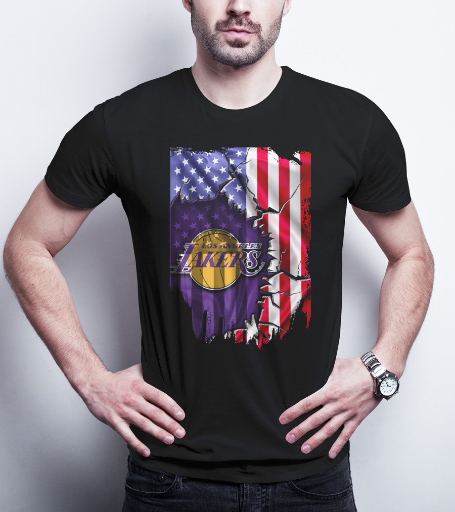 Los Angeles Lakers American Flag Basketball T-Shirt