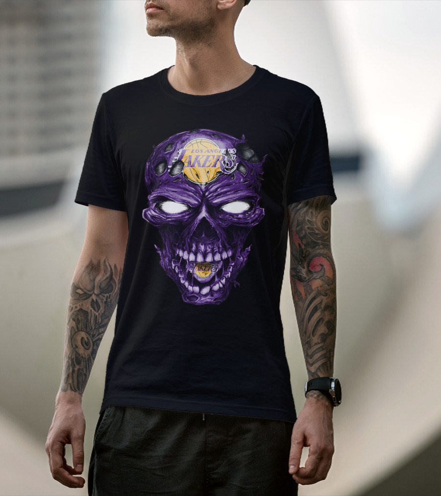 Skull Los Angeles Lakers Purple Basketball T-Shirt