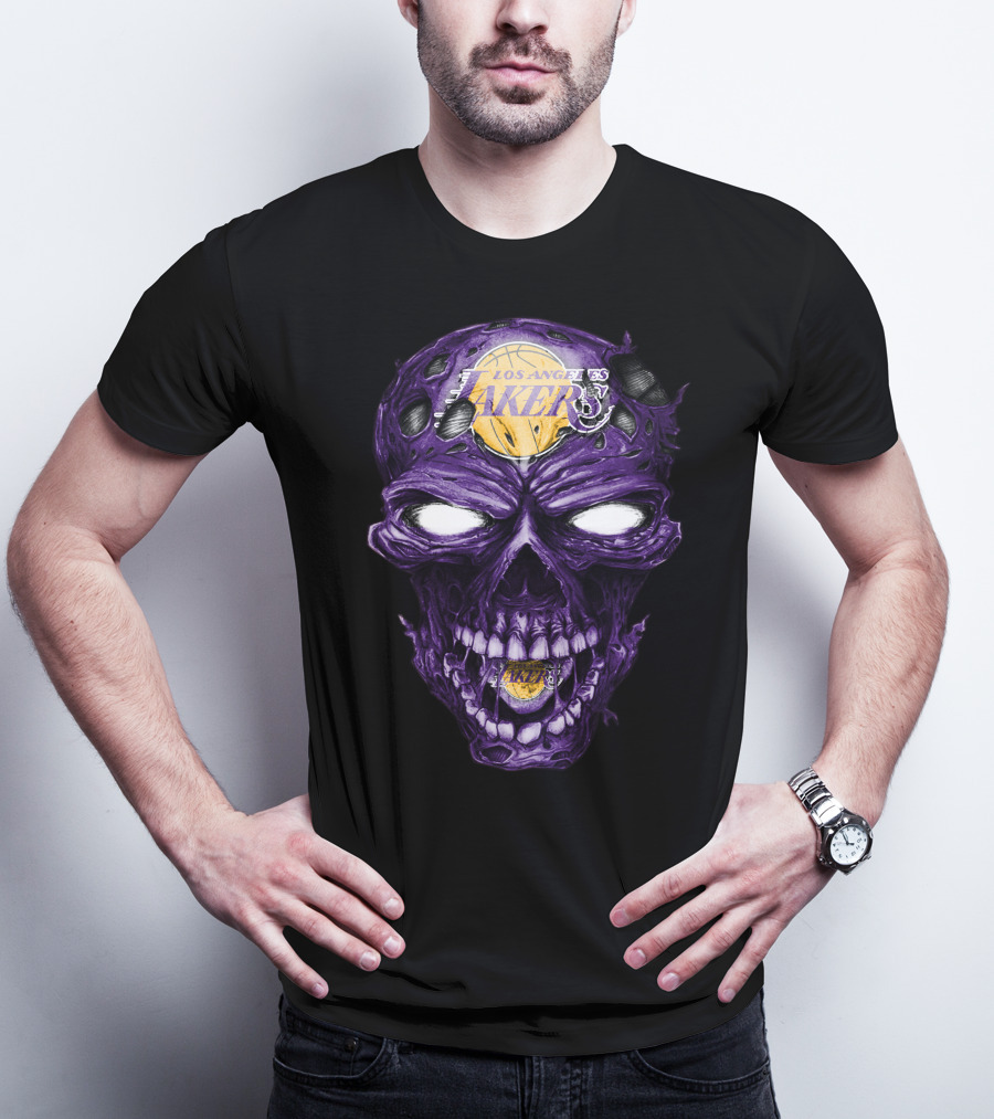 Skull Los Angeles Lakers Purple Basketball T-Shirt