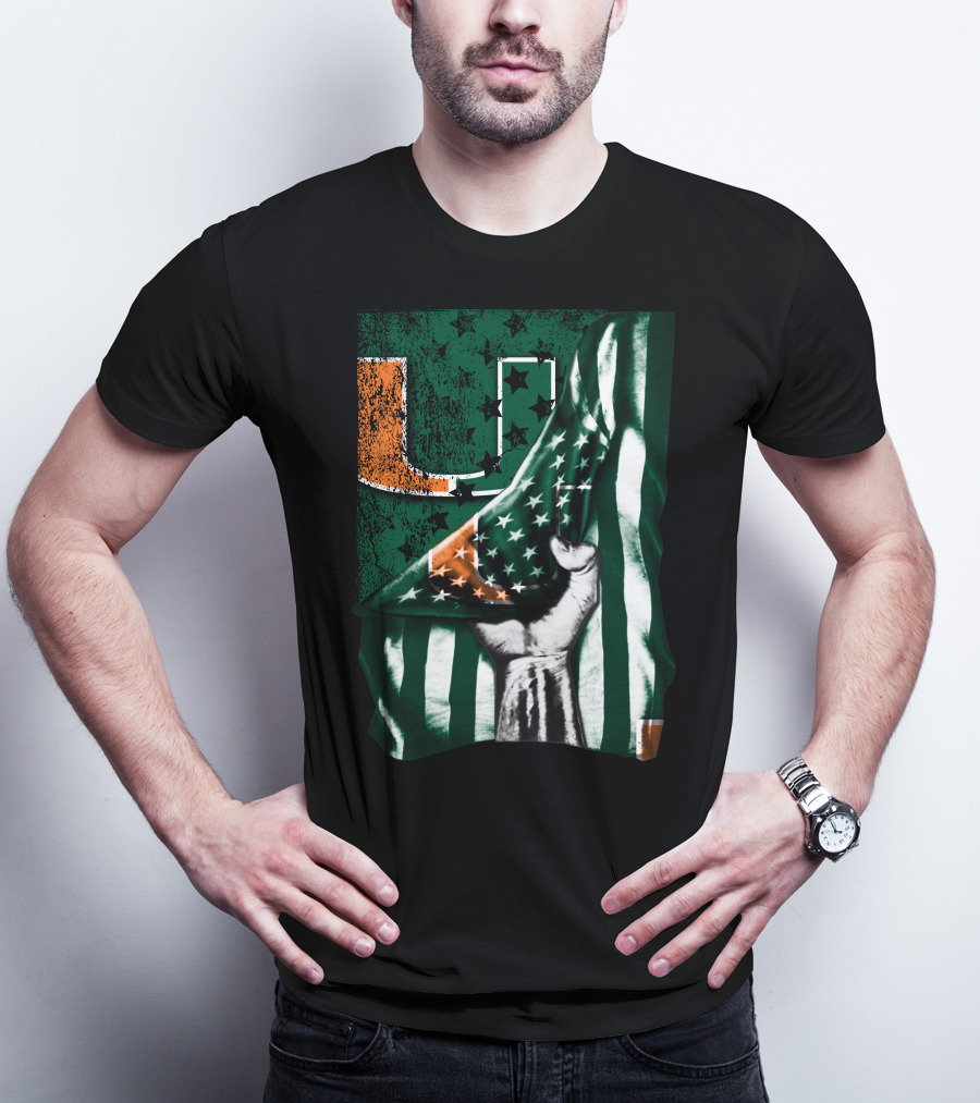Miami Hurricanes U Flag Stars And Stripes Fist T-Shirt