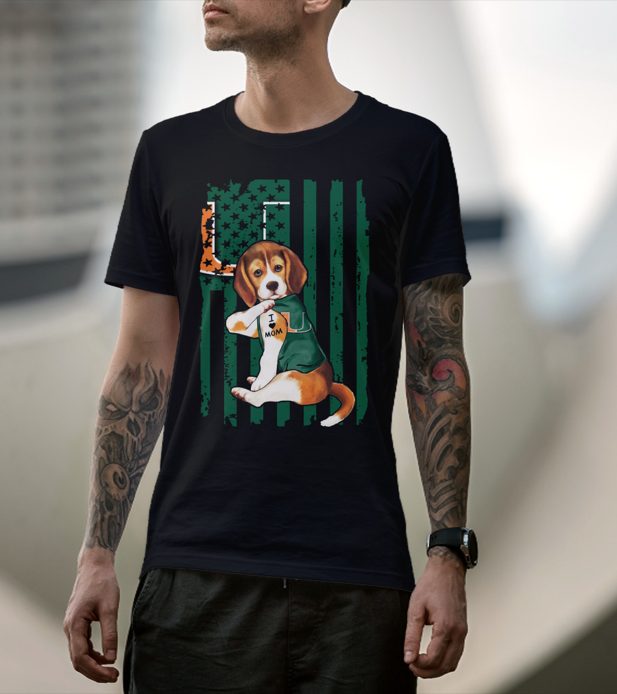 Beagle Miami Hurricanes I Love Mom Football Fan Mascot T-Shirt