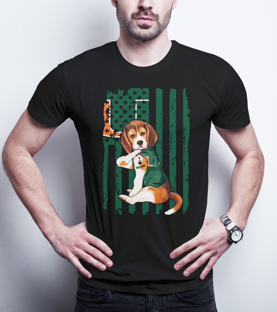 Beagle Miami Hurricanes I Love Mom Football Fan Mascot T-Shirt