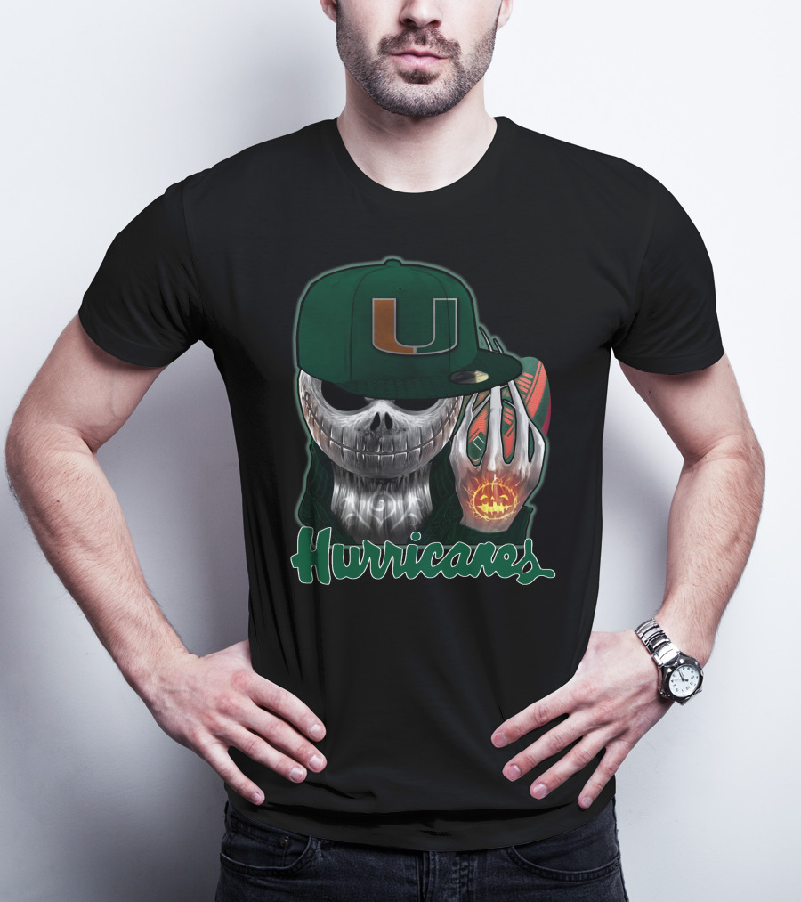 Jackskull Hurricanes Miami Football Icon With Pumpkin And Cap T-Shirt